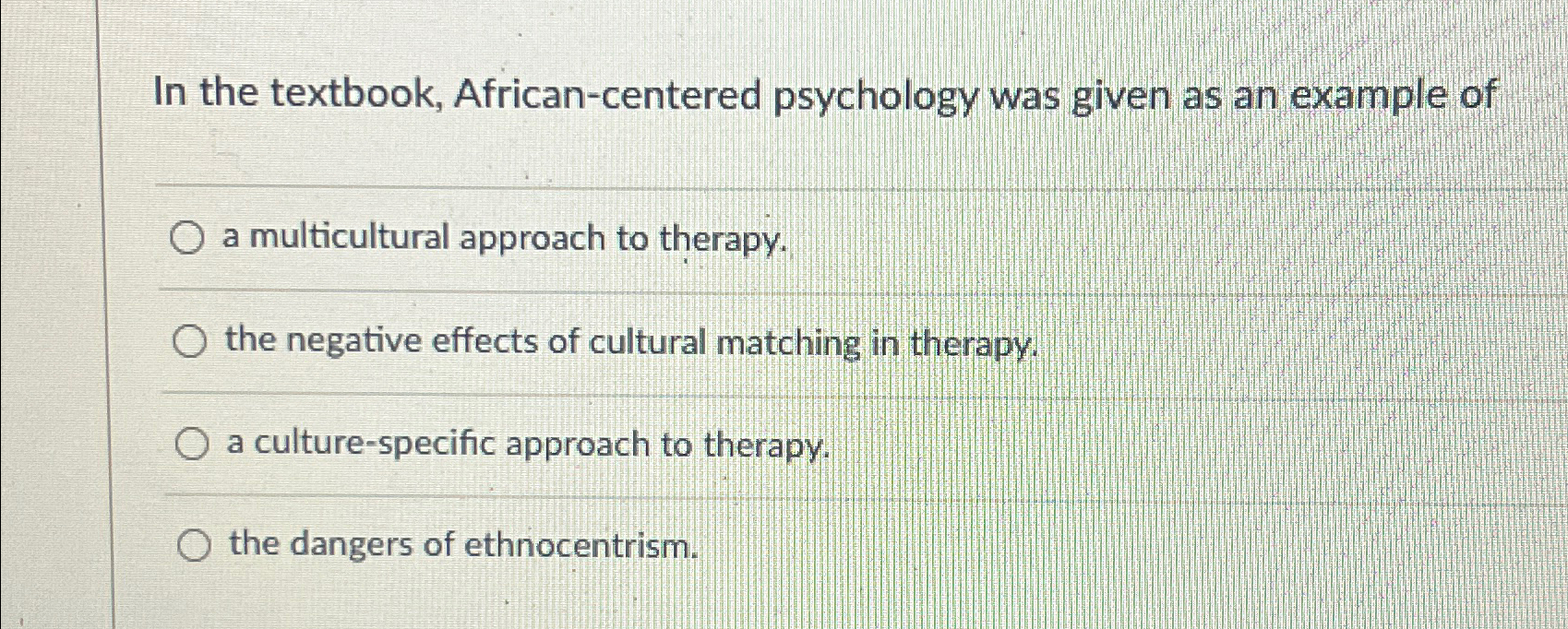 Solved In the textbook, African-centered psychology was | Chegg.com