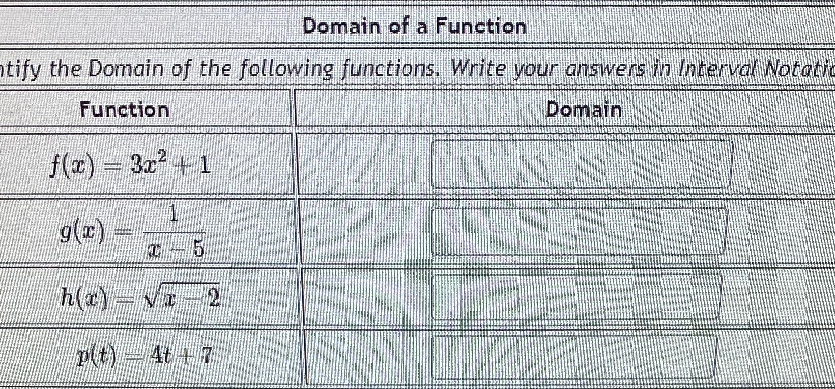 Solved Domain of a Functiontify the Domain of the following | Chegg.com