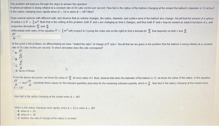 Solved A spherical baloon is being intlased at a constant | Chegg.com