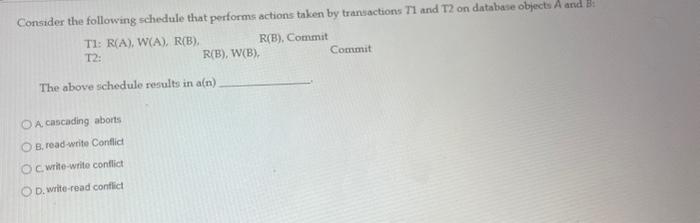 Solved Consider the following schedule that performs actions | Chegg.com