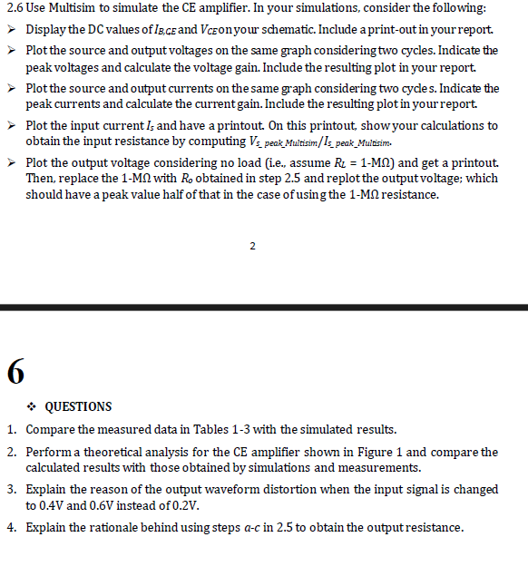 Solved 2.6 ﻿Use Multisim to simulate the CE amplifier. In | Chegg.com