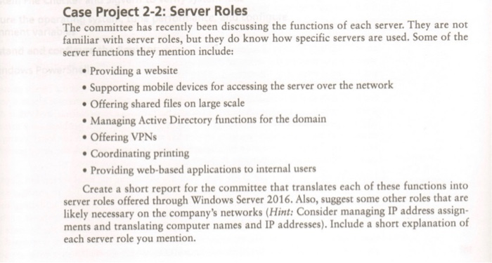 Solved Case Project 2-2: Server Roles The committee has | Chegg.com