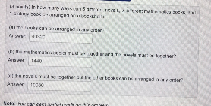Solved (3 points) In how many ways can 5 different novels, 2 | Chegg.com