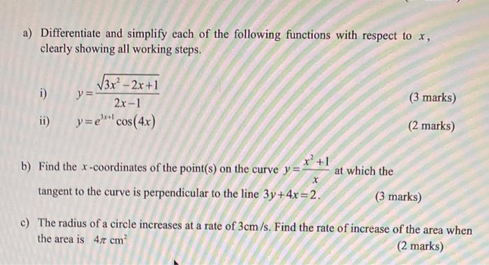 Solved a) Differentiate and simplify each of the following | Chegg.com