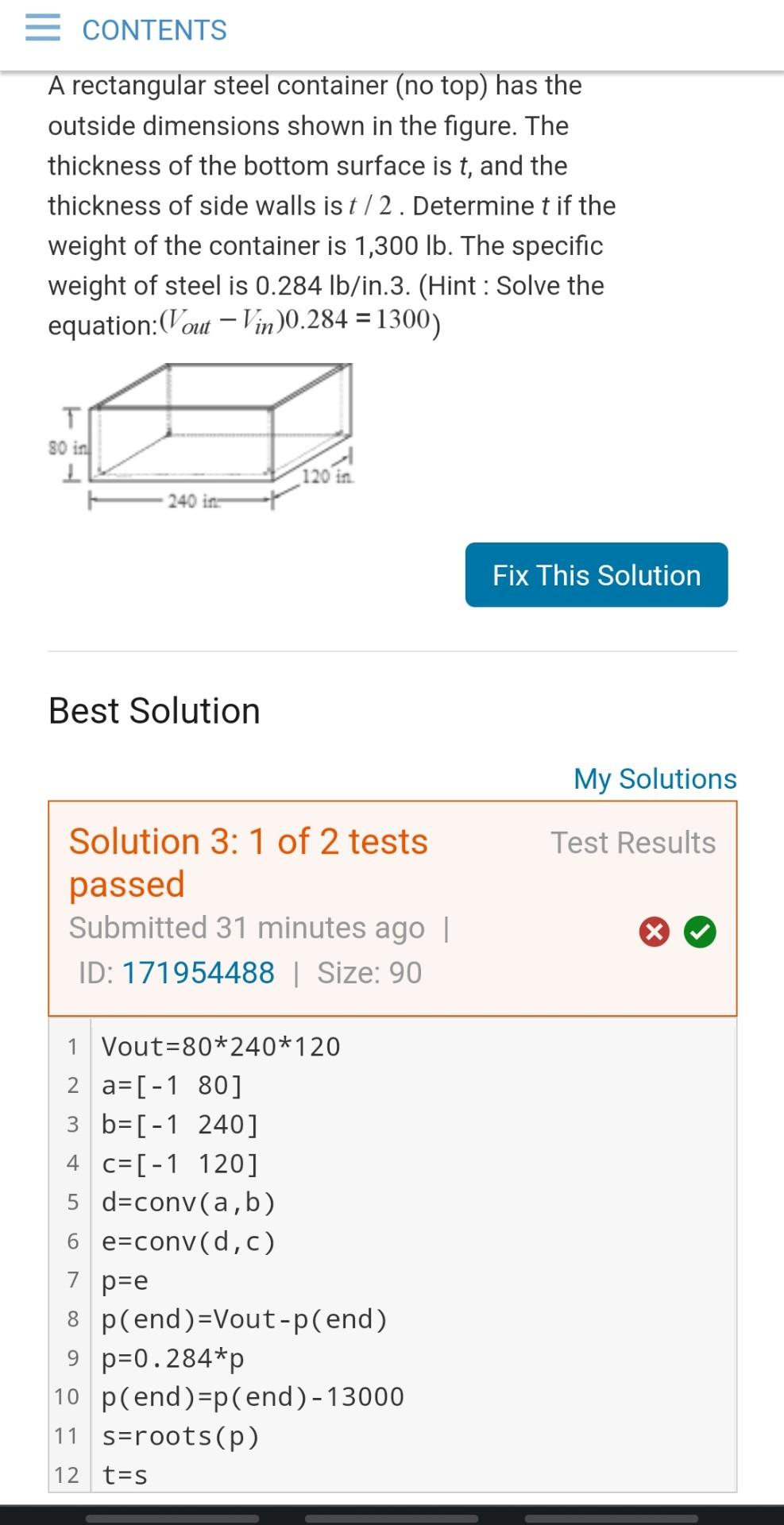 Solved A rectangular steel container (no top) has the | Chegg.com