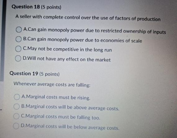Solved Question 18 (5 ﻿points)A seller with complete control | Chegg.com