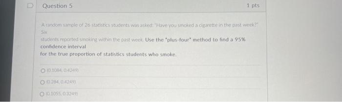 Solved Question 5 A random sample of 26 statistics students | Chegg.com