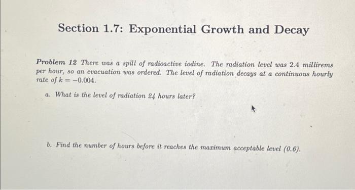Solved Section 1.7: Exponential Growth and Decay Problem 12 | Chegg.com