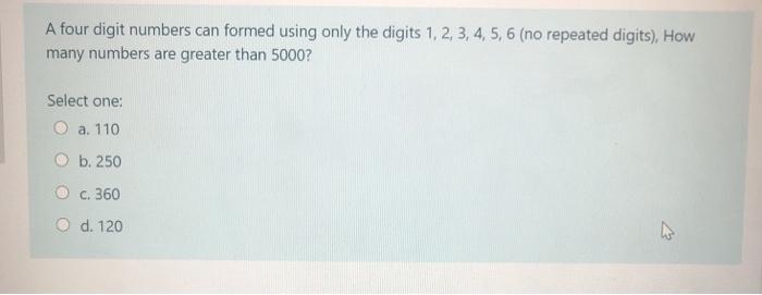 Solved A four digit numbers can formed using only the digits | Chegg.com