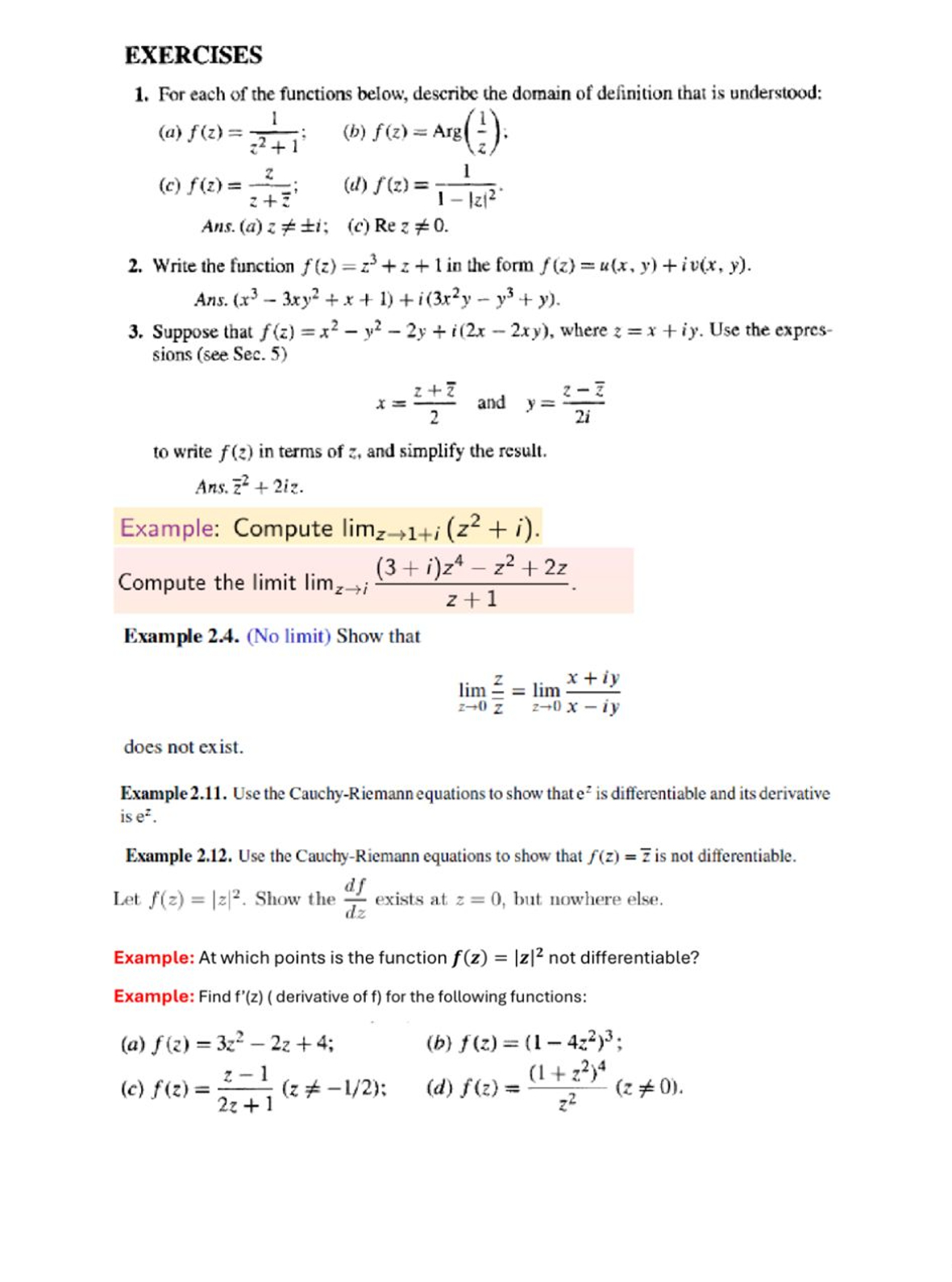 Solved EXERCISESFor each of the functions below, describe | Chegg.com