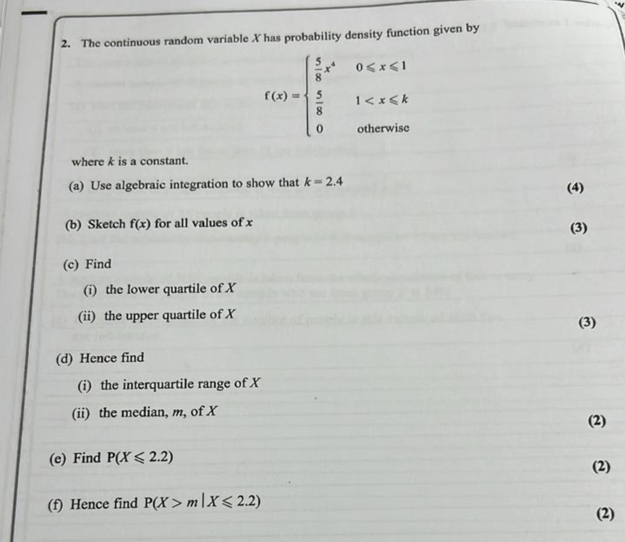 Solved The continuous random variable x ﻿has probability | Chegg.com