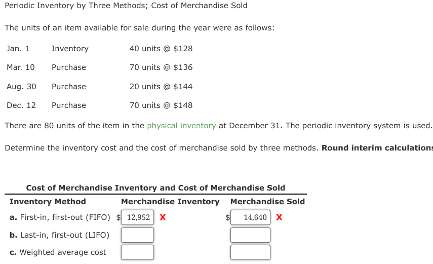 Solved Periodic Inventory by Three Methods; Cost of | Chegg.com
