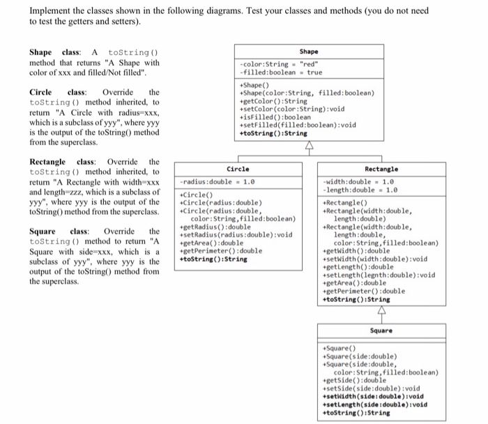 Solved in java please, the Square class is the subclass of | Chegg.com
