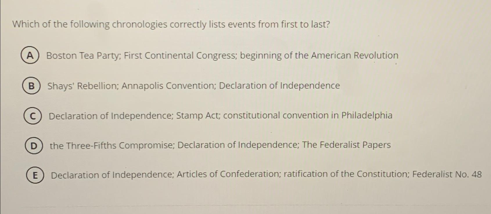 Solved Which of the following chronologies correctly lists | Chegg.com