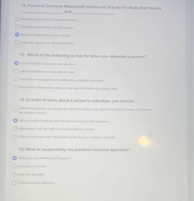 16. Personal Outcome Measures@ comes out of a set of | Chegg.com