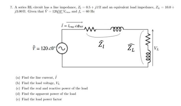 Solved A series RL circuit has a line impedance, Zl=0.5+j1Ω | Chegg.com
