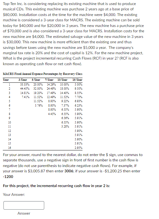 Solved Top-Ten Inc. is considering replacing its existing | Chegg.com