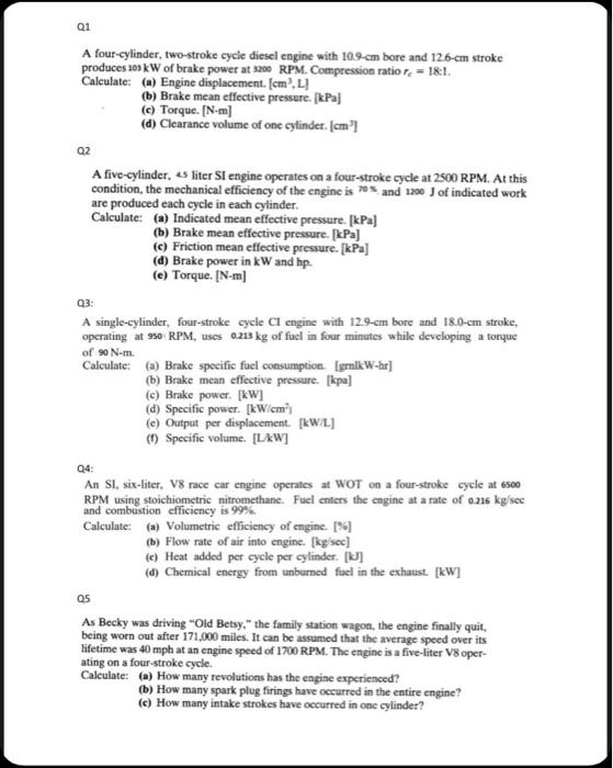 Solved A four-cylinder, two-stroke cycle diesel engine with | Chegg.com