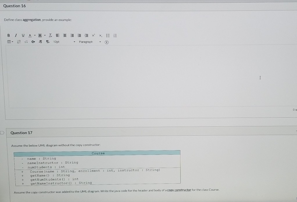 Solved Question 16 Define class aggregation, provide an | Chegg.com