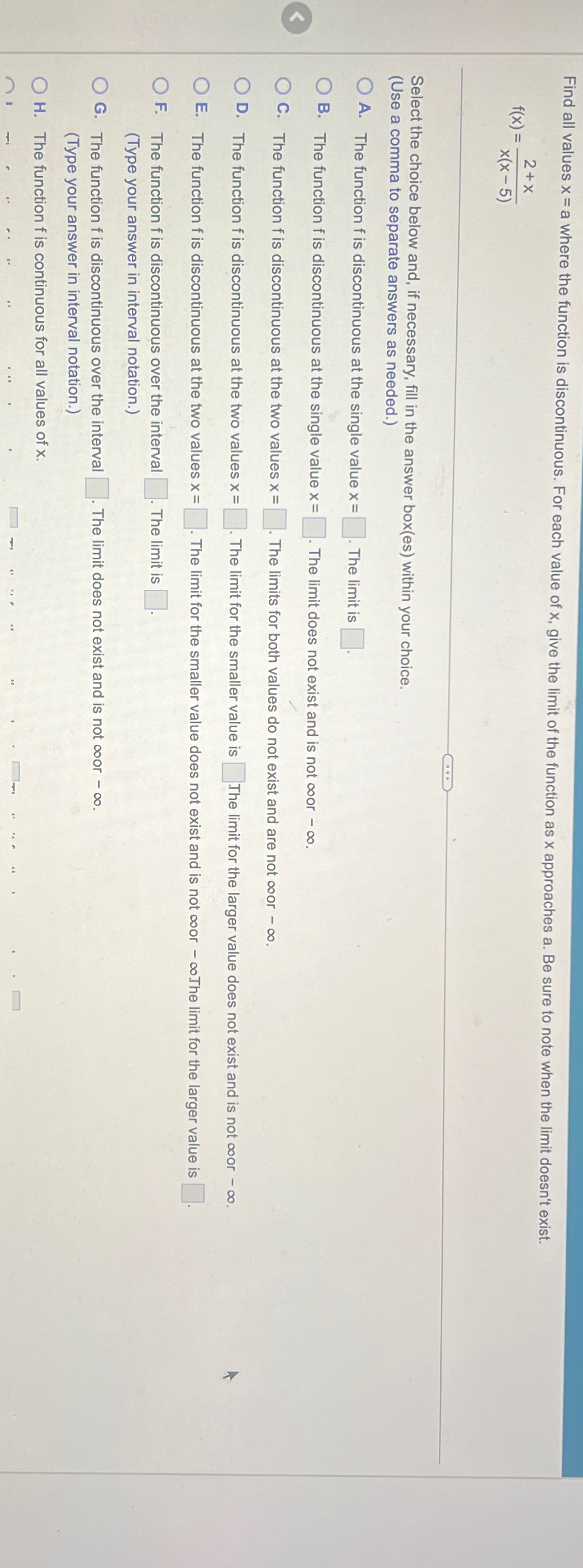 Solved Find All Values Xa Where The Function Is