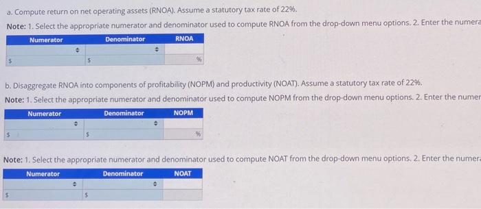 Solved Compute RNOA with Disaggregation Refer to the balance | Chegg.com