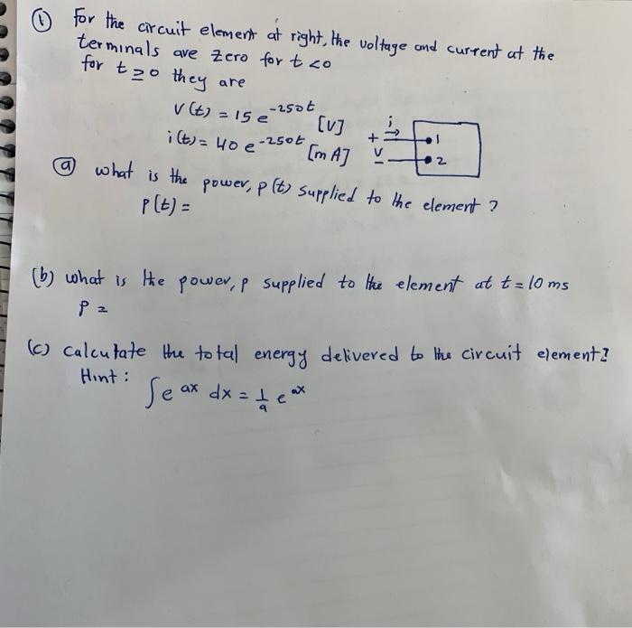 Solved (1) For the circuit element at right, the voltage and | Chegg.com