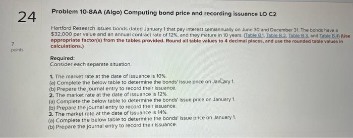 Solved Problem 10-8AA (Algo) Computing bond price and | Chegg.com