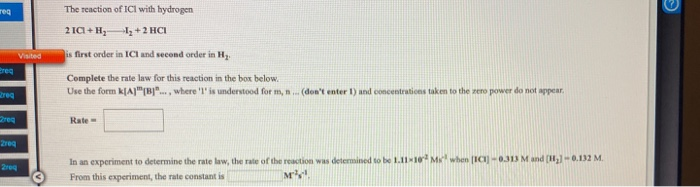 Solved reg The reaction of ICI with hydrogen 2 ICIH, I, + 2 | Chegg.com