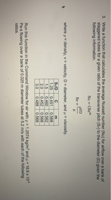 (Solved) : 3 Write Function Calculates Average Nusselt Number Nu ... (Solved) : 3 Write Function Calculates Average Nusselt Number Nu ...