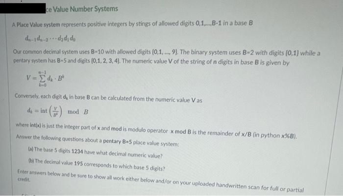 Solved A Place Value system represents positive integers by | Chegg.com