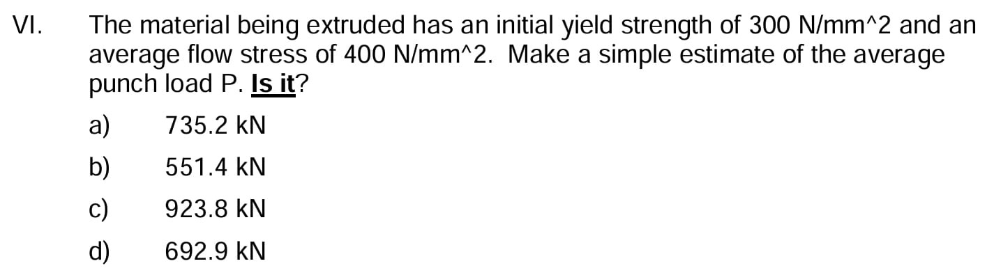 Solved VI. ﻿The material being extruded has an initial yield | Chegg.com