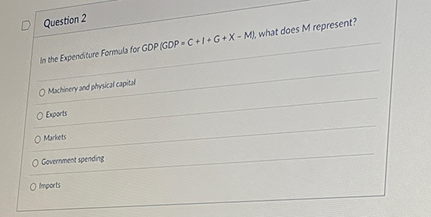 Solved Question 2In the Expenditure Formula for GDP (GDP | Chegg.com
