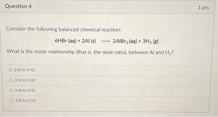 Solved Question 4 1 pts Consider the following balanced | Chegg.com