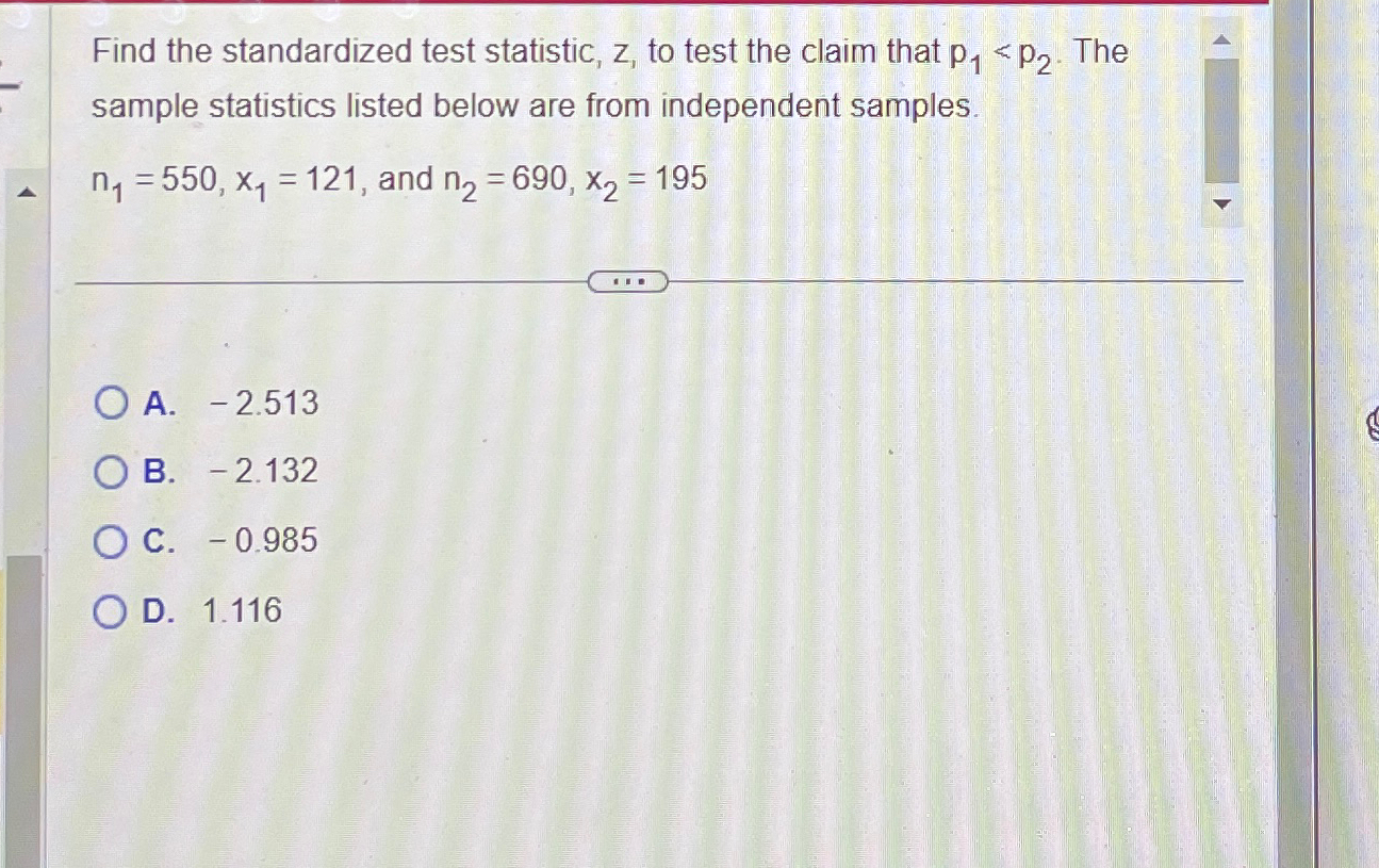 Solved Find the standardized test statistic, z, ﻿to test the | Chegg.com