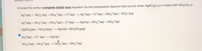 Solved Choose the correct complete (total) ionic equation | Chegg.com