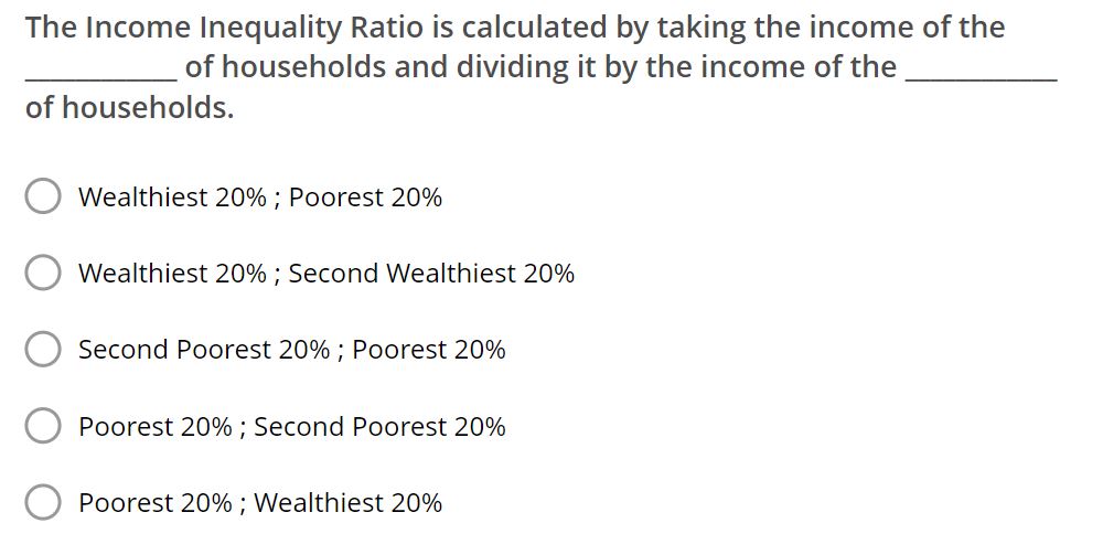 Solved The Income Inequality Ratio is calculated by taking | Chegg.com