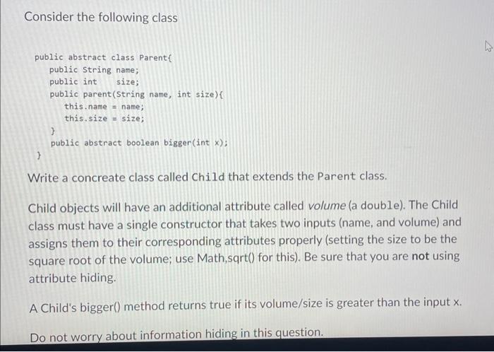 Solved Consider the following class Write a concreate class | Chegg.com