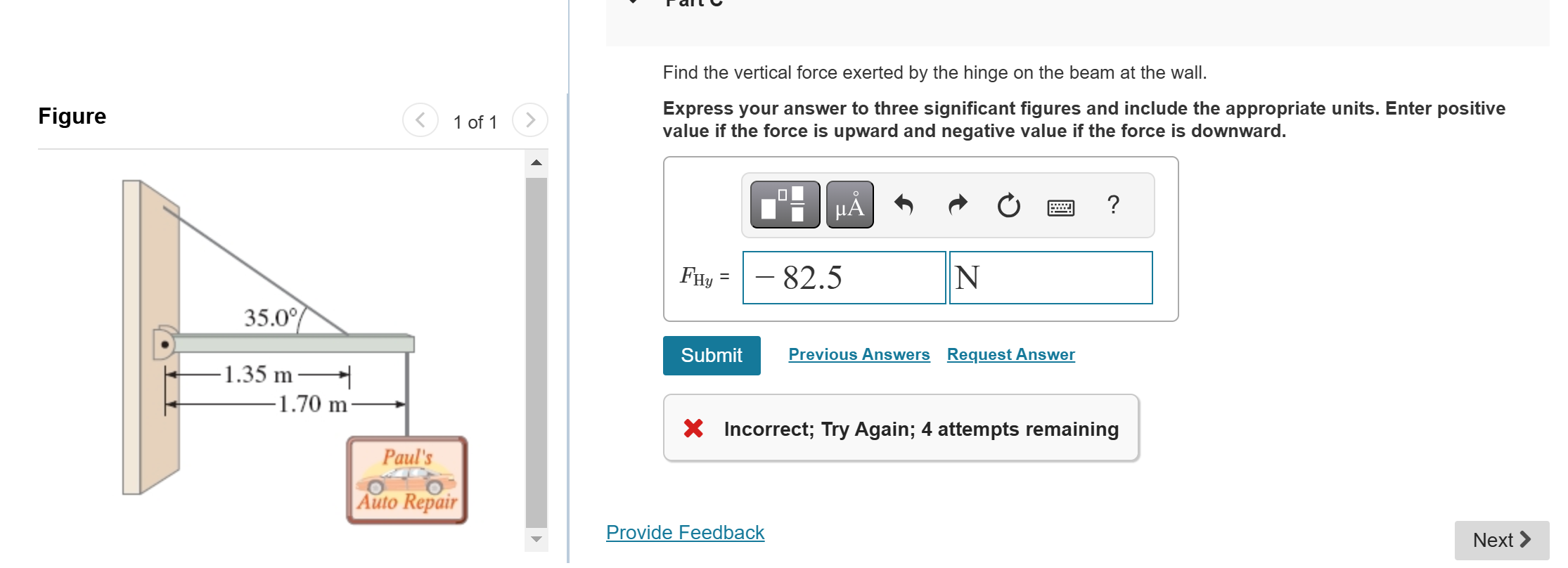 Solved Figure1 ﻿of 1Find the vertical force exerted by the | Chegg.com