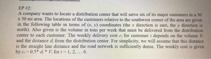 Solved EP #2: A company wants to locate a distribution | Chegg.com