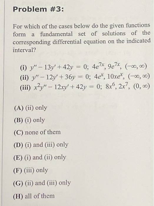 Solved Problem \#3: For which of the cases below do the | Chegg.com