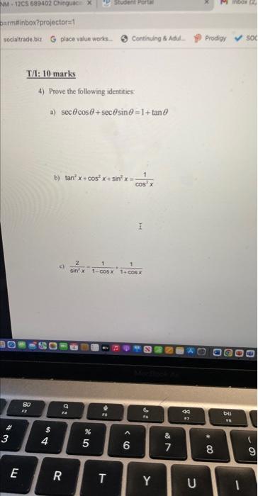 Solved 4) Prove the following identities: a) | Chegg.com