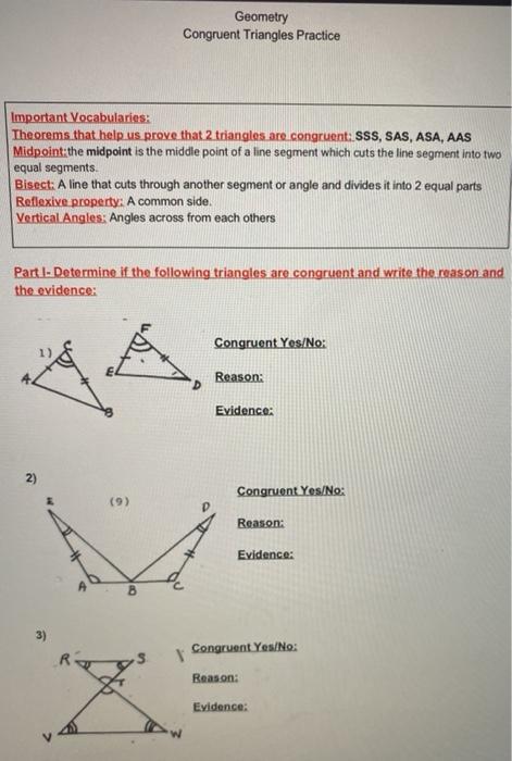 Solved Geometry Congruent Triangles Practice Important | Chegg.com