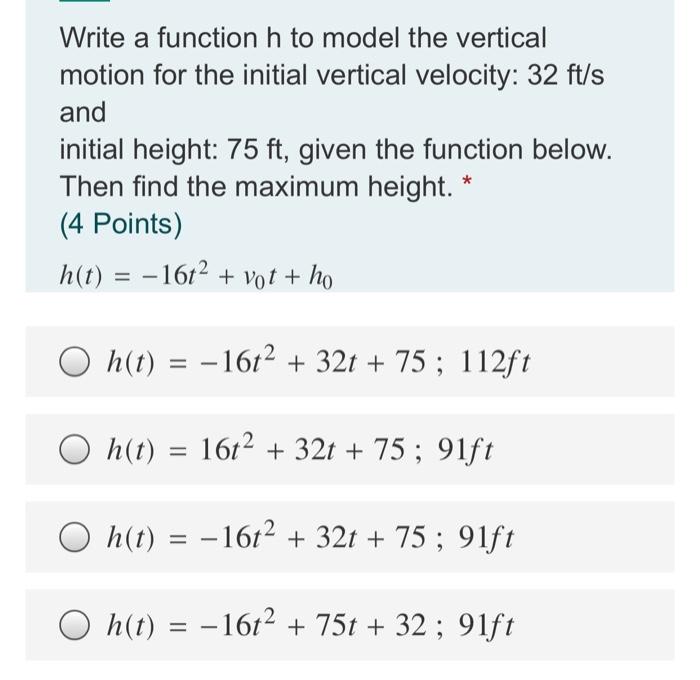 Solved Write a function h to model the vertical motion for | Chegg.com