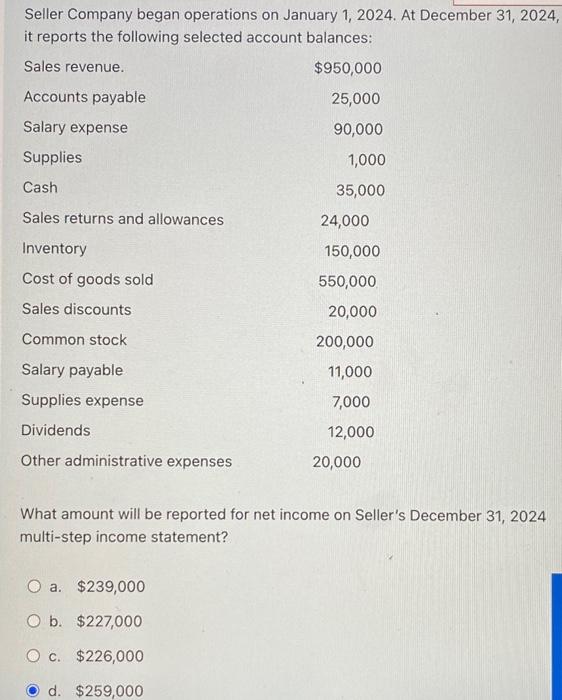 Solved Seller Company began operations on January 1, 2024. | Chegg.com