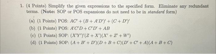 Solved 1. (4 Points) Simplify the given expressions to the | Chegg.com