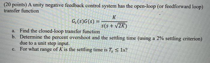 Solved (20 points) A unity negative feedback control system | Chegg.com