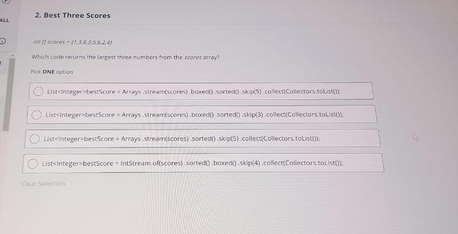 Solved Best Three ScoresWhich code returns the largest three | Chegg.com
