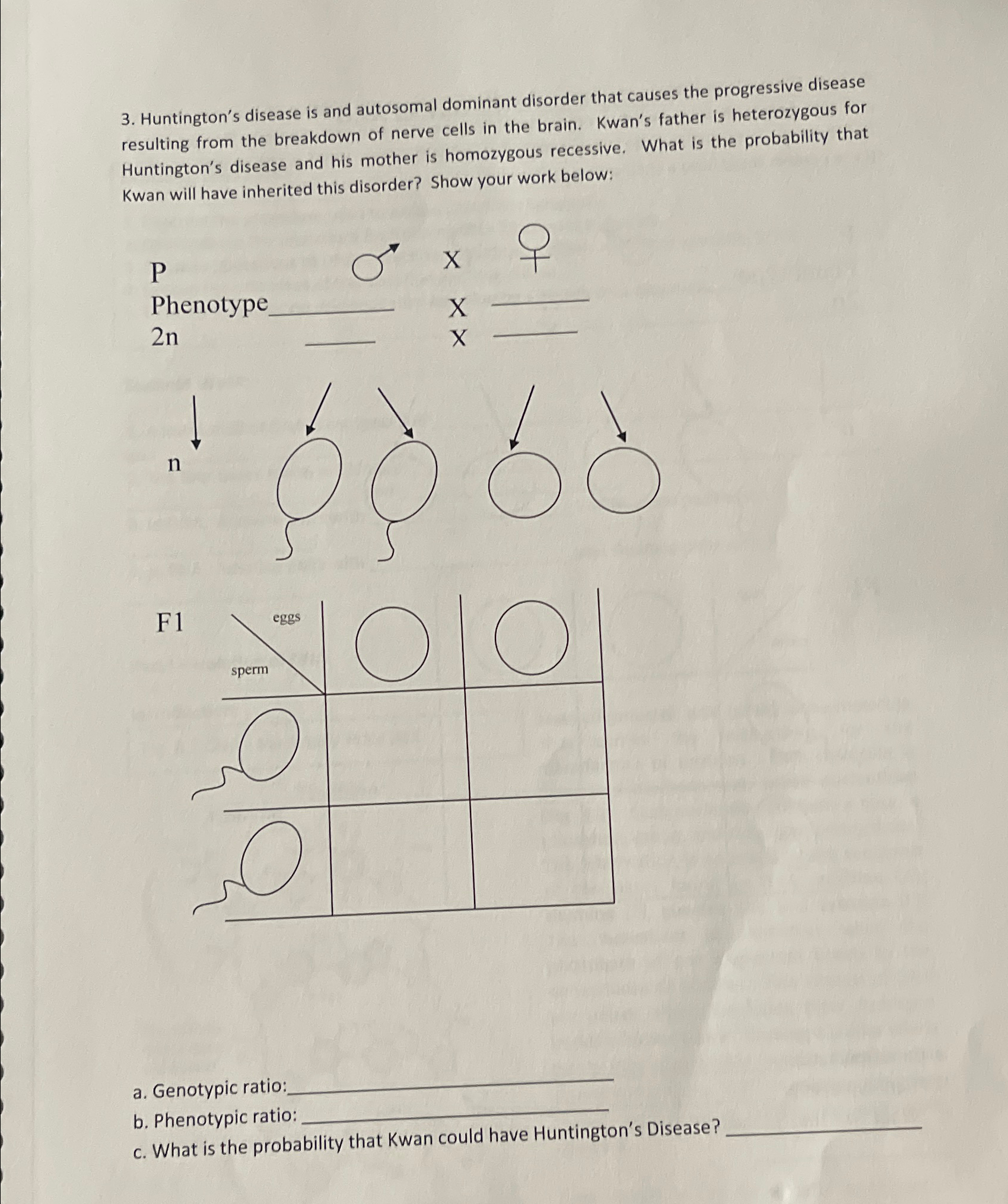 Solved Huntington's disease is and autosomal dominant | Chegg.com