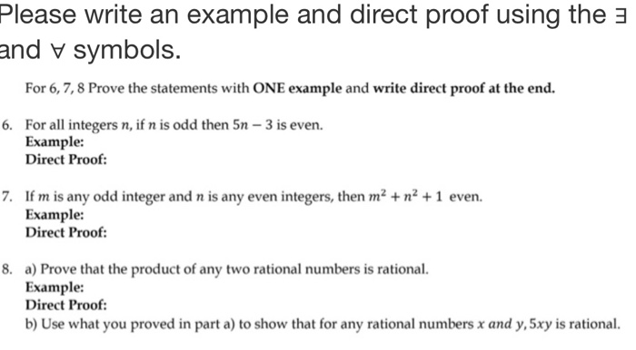 Solved Please write an example and direct proof using the 3 | Chegg.com