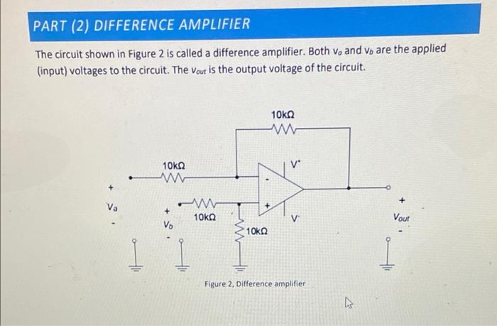 Solved PART (2) DIFFERENCE AMPLIFIER The circuit shown in | Chegg.com